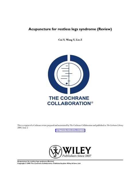 Acupuncture For Restless Legs Syndrome Pdf Acupuncture Randomized