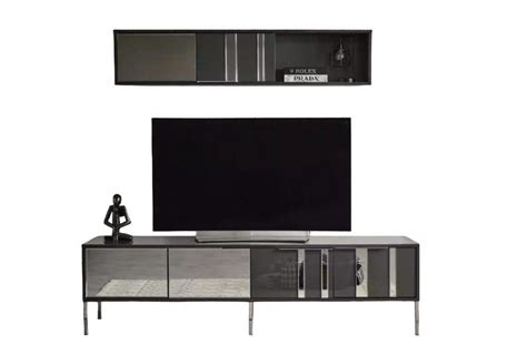 Jvmoebel Wohnwand Luxus Modern Wohnwand Lowboard Grau Wandschrank 2tlg