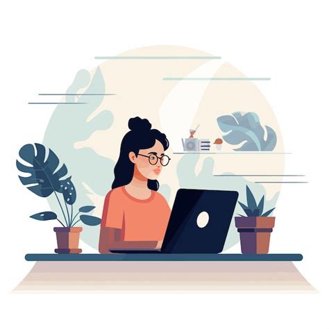 Premium Vector Side View Of A Girl Using Laptop For Communicate