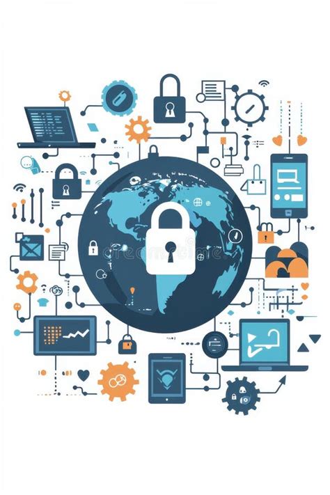 Illustration Of Global Cybersecurity With Digital Connections And Security Icons Stock Image