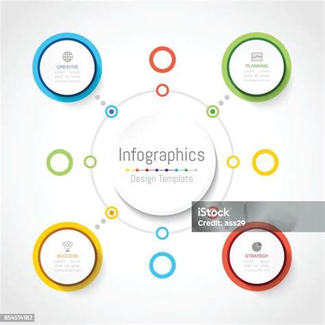 Infographic 디자인 요소 4 옵션 부품 단계 일정 또는 프로세스 비즈니스 데이터에 대 한 개념 둥근 원형 벡터