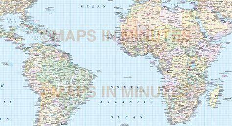 Digital Vector World Map Equirectangular Projection World Vector Map