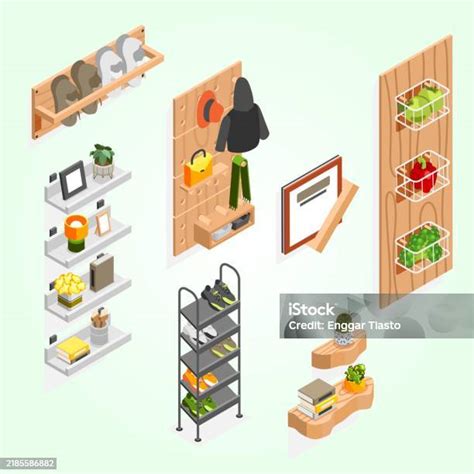 상점 방 아이소 메트릭 세트 장식 요소가있는 고립 된 구성 액세서리 부츠 빈 뒤 3차원 형태에 대한 스톡 벡터 아트 및 기타 이미지 3차원 형태 가구 개념 Istock