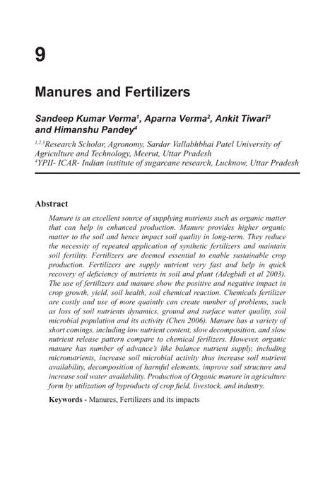 Pdf Manures And Fertilizers