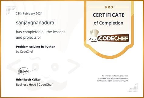 Codechef Certificate Sanjaygnanadurai Sanjay G