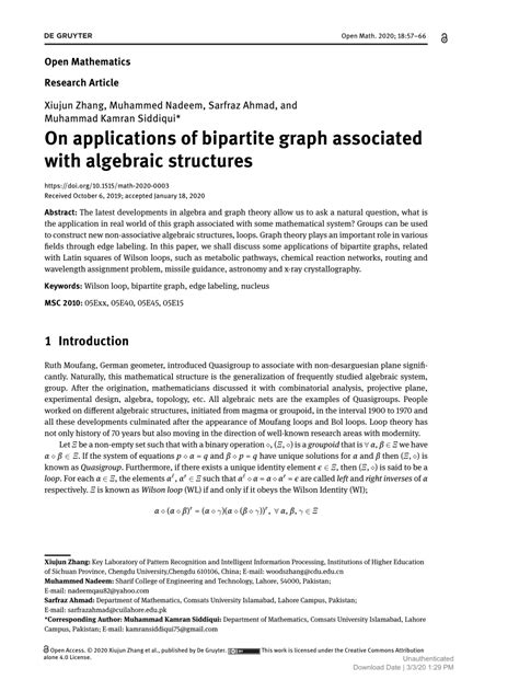Pdf On Applications Of Bipartite Graph Associated With Algebraic