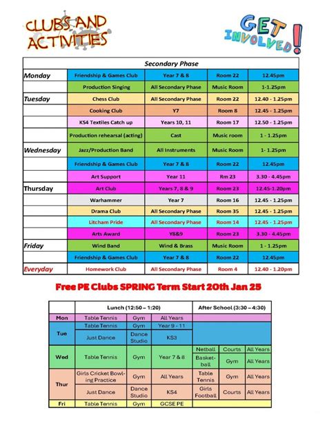Litcham School Club And Activities Timetable