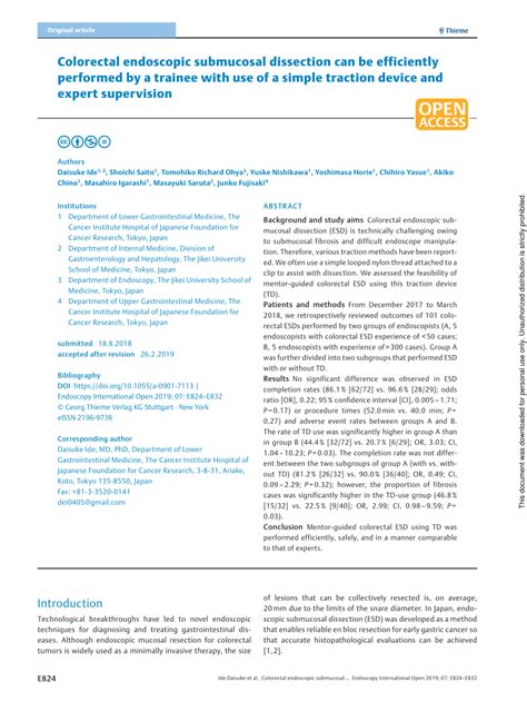 Pdf Colorectal Endoscopic Submucosal Dissection Can Be Efficiently Performed By A Trainee With