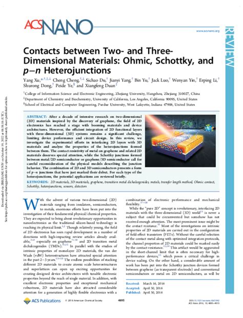 Pdf Contacts Between Two And Three Dimensional Materials Ohmic Schottky And P−n Heterojunctions