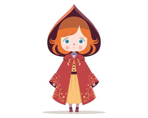 Jolie Fille Rousse Sorcière Dans Un Manteau Rouge Vecteur Premium