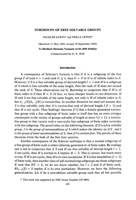 Pdf Subgroups Of Free Solvable Groups