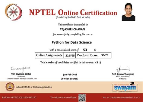 Im Happy To Share That Ive Obtained A New Certification Python For Data Science From Nptel