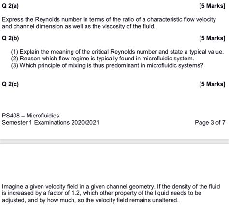 Solved Express The Reynolds Number In Terms Of The Ratio Of