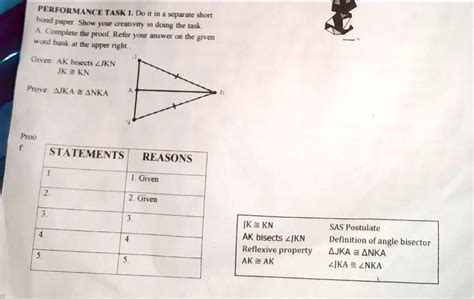 SOLVED PROVING OF CONGRUENT TRIANGLES PERFORMANCE TASK 1 Do It On A