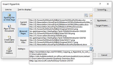 Clearing Lists In The Insert Hyperlink Dialog Box Microsoft Word