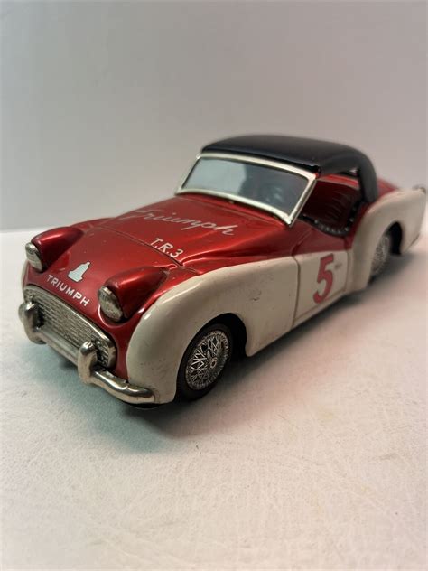 Vintage Tin Friction Toy Bandai Triumph Tr3 Made In Japan Tin Toy Car H