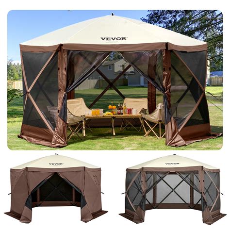 Vevor Pop Up Gazebo Screen Tent 6 Sided Canopy Sun Shelter With 6