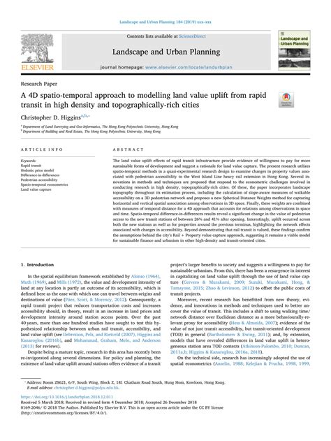 Pdf A 4d Spatio Temporal Approach To Modelling Land Value Uplift From Rapid Transit In High