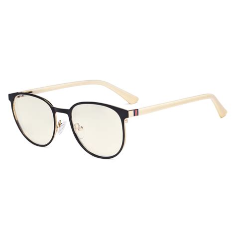 Blue Light Filter Eyeglasses Metal Frame Women Men Light Yellow Lens