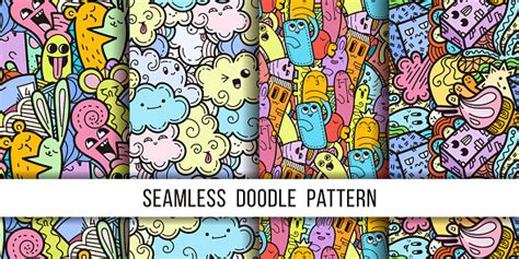 인쇄 디자인 및 색칠 공부 책에 대 한 재미 있는 낙서 괴물 완벽 한 패턴의 컬렉션 0명에 대한 스톡 벡터 아트 및 기타 이미지 0명 귀여운 낙서 드로잉 Istock