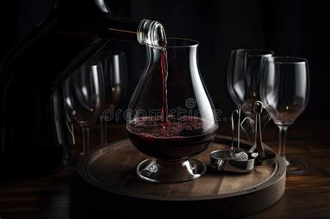 Decanter Full Of Red Wine Ready To Be Poured Into Glasses Stock
