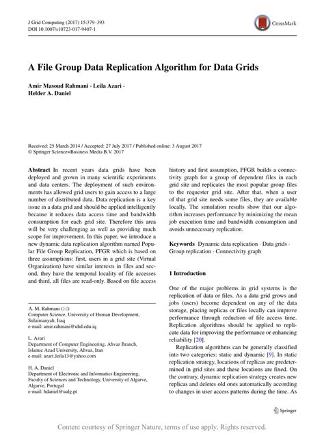 A File Group Data Replication Algorithm For Data Grids Request Pdf