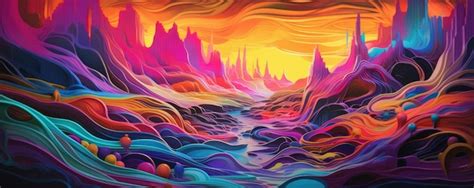Premium Ai Image Luminous Abstract Landscape Of Cascading Neon Colors Evoking A Futuristic