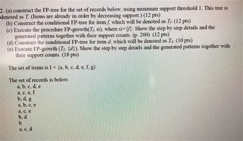 Solved 2 A Construct The Fp Tree For The Set Of Records