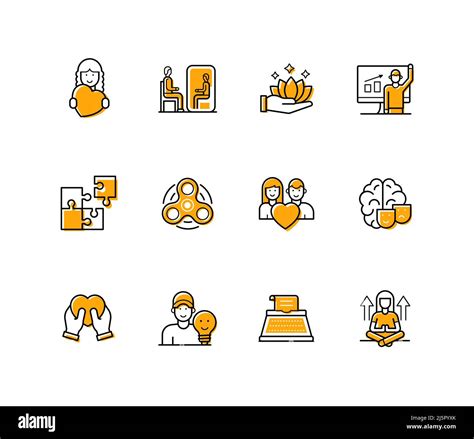 Mental Health Modern Line Design Style Icons Set Stock Vector Image