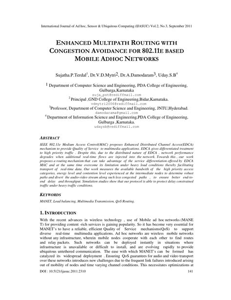 Pdf Enhanced Multipath Routing With Congestion Avoidance For 80211e Based Mobile Adhoc Networks