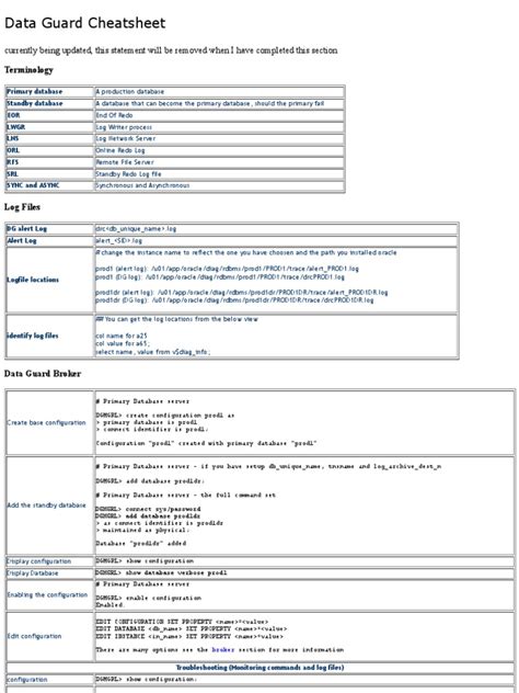 data guard cheatsheet pdf databases information technology