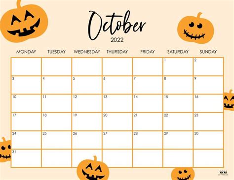 October Monthly Calendar Template Free Download And Printable Options