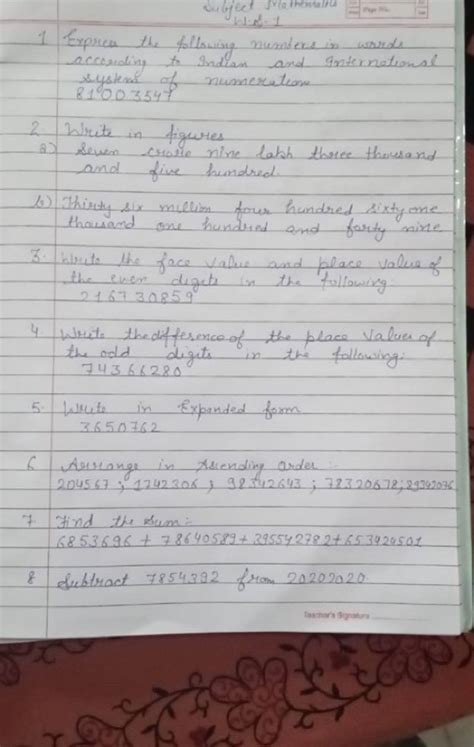 1 Express The Following Numbers In Words According To Indian And Internet
