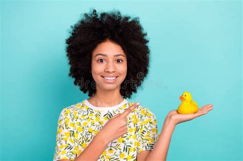Photo Of Attractive Positive Girl Wear Stylish Clothes Hand Hold Finger