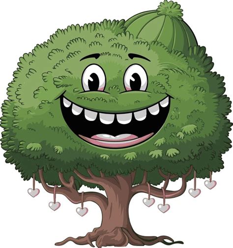 Funny Tree Cartoon Vector Illustration Tree Vector Art Premium Ai