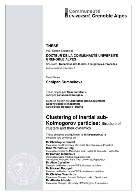 Pdf Clustering Of Inertial Sub Kolmogorov Particles Structure Of