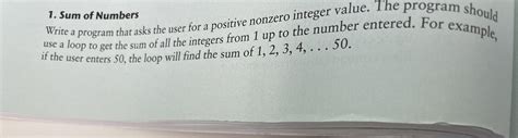 Answered 1 Sum Of Numbers He Program Should 1 A Program That Asks The