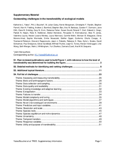 Pdf Outstanding Challenges In The Transferability Of Ecological Models Clare Embling