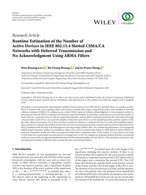 Pdf Runtime Estimation Of The Number Of Active Devices In Ieee 802154 Slotted Csmaca