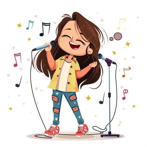 Um Desenho Animado De Uma Menina Cantando Com Um Microfone E As