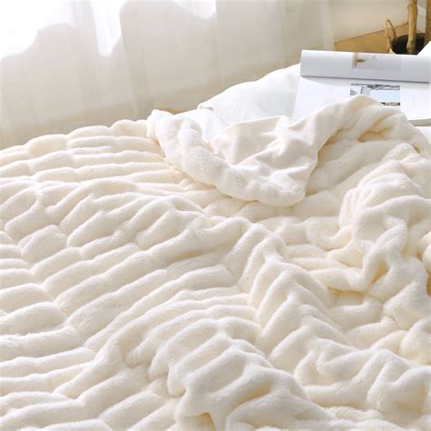 Ruched Faux Fur Throw Blanket Snow White 50x60 Faux Fur Throw