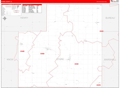 Stark County Il Zip Code Wall Map Red Line Style By Marketmaps Mapsales