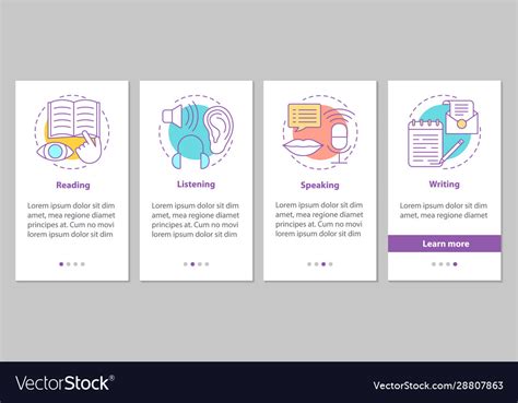 Basic Language Skills Onboarding Mobile App Page Vector Image