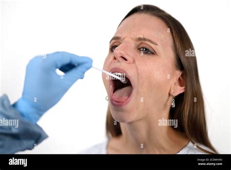Woman Receives Throat Swab Rt Pcr Real Time Reverse Transcriptase Polymerase Chain Reaction