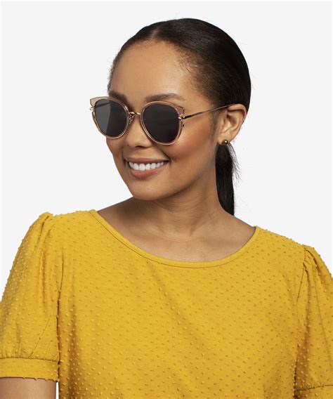 Fascination Square Clear Brown Gold Frame Sunglasses For Women