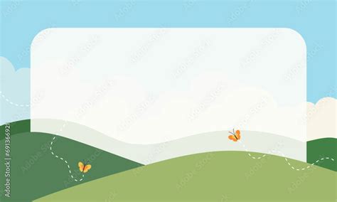 Cute Cartoon Framework Background Landscape With Clouds And Butterflies