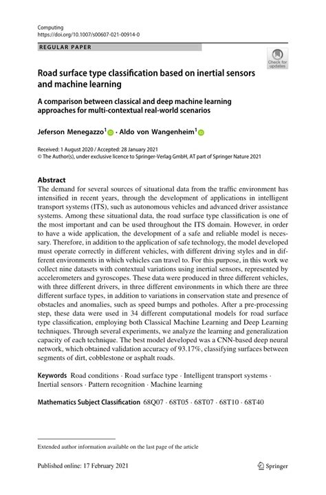 Pdf Road Surface Type Classification Based On Inertial Sensors And Machine Learning A