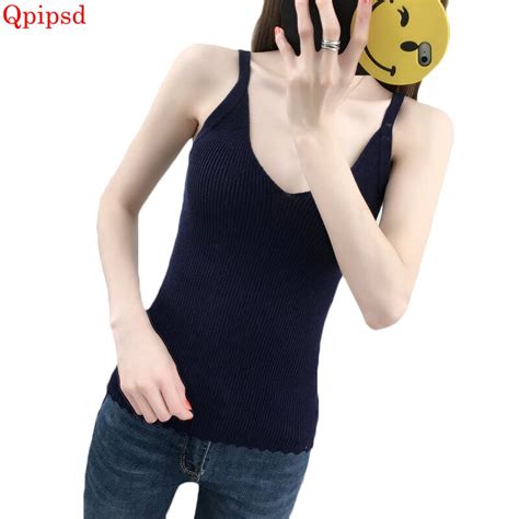 Female Knitted Bottom Vests 2020 Summer Autumn Sexy V Neck Knitted
