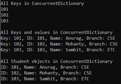 ConcurrentDictionary Collection Class In C Dot Net Tutorials