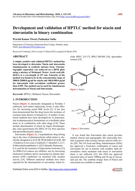 pdf development and validation of hptlc method for niacin and simvastatin